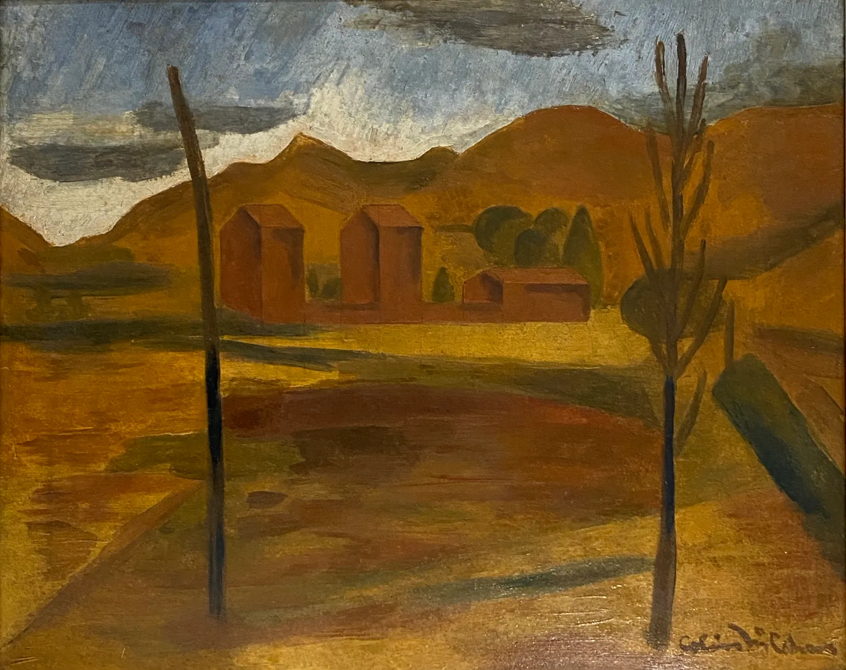 COLIN MCCAHON (1919 - 1987) - Nelson Landscape, Tobacco Kilns, c. 1940 ...