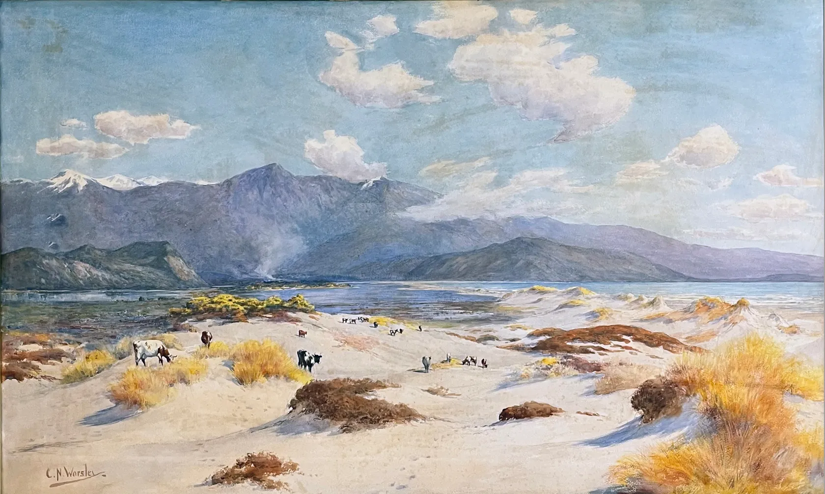 CHARLES NATHANIEL WORSLEY - Cattle grazing in a coastal bay, New ...