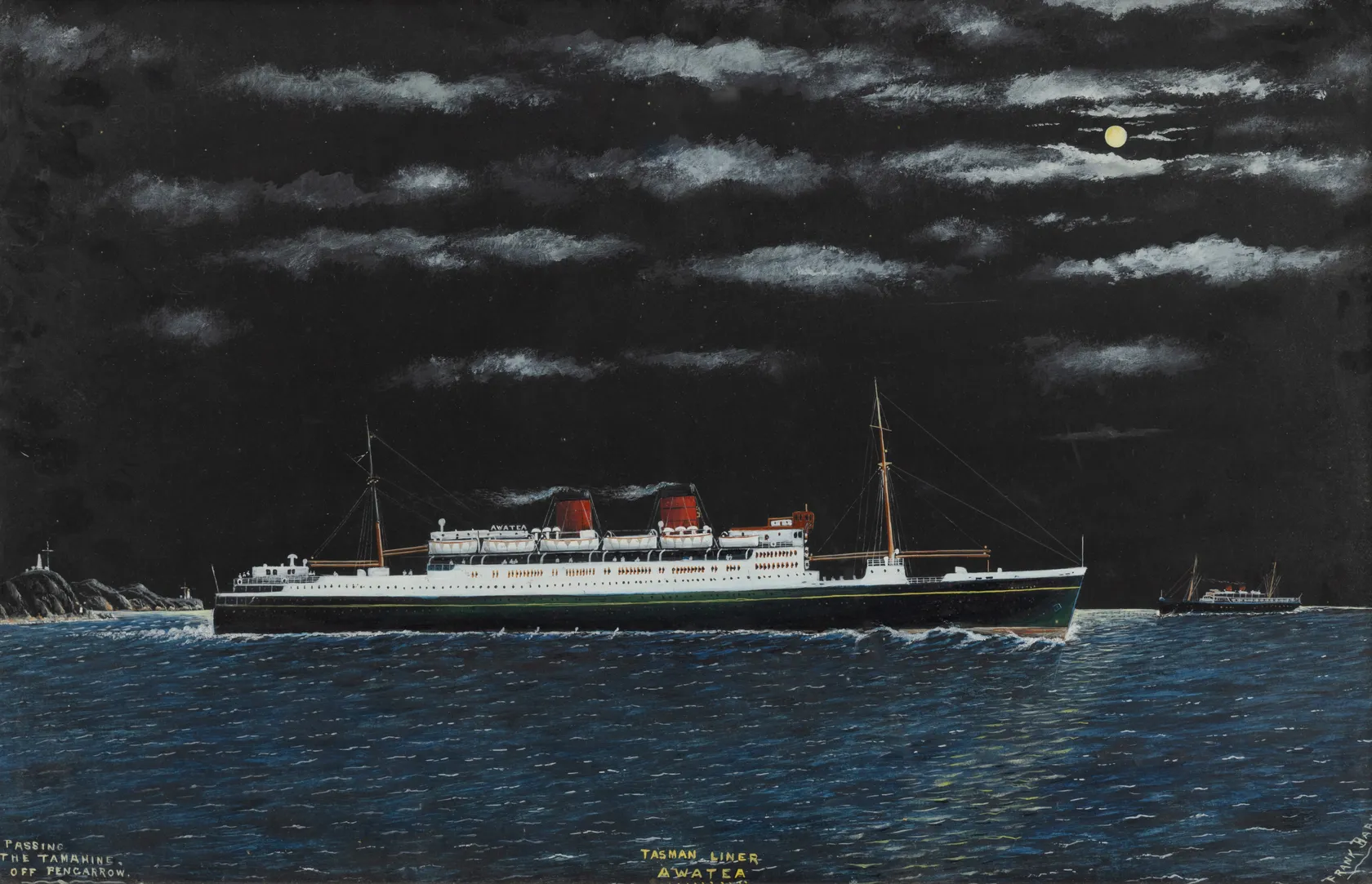 FRANK BARNES - Tasman Liner Awatea, Passing the Tamahine off Pencarrow ...